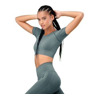Luigi di Focenza Sportliches Top f&uuml;r Damen mit Kurzen &Auml;rmeln, Crop Top mit Push-Up-Effekt aus Weicher und Atmungsaktiver Mikrofaser, Ideal f&uuml;r Sport, Made in Italy
