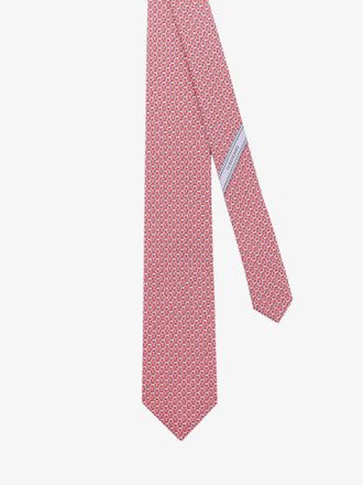 Ferragamo Mens Silk Tie With Intreccio Print Red Ties & Bow