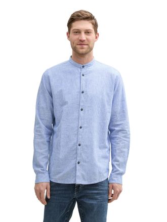 Tom Tailor Regular Fit Kurzarmhemd mit Leinenanteil, Pastel Turquoise Check, M