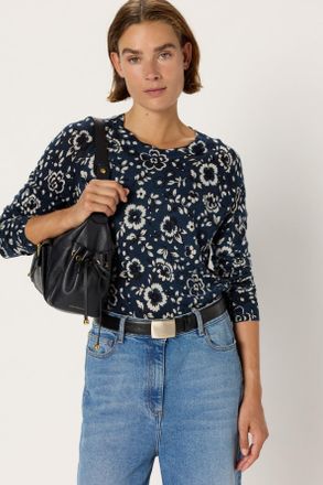 Gerard Darel Pull &agrave; fleurs en laine fine - EVELINE - Marine