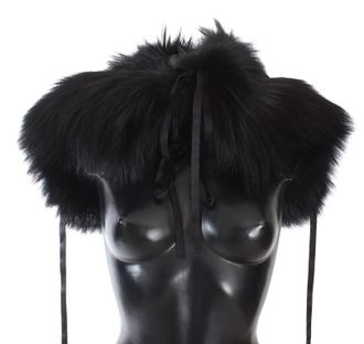 Dolce & Gabbana Eleganter Schwarzer Fuchs-Fell-Seiden-Schulter-Wickelmantel f&uuml;r Frauen