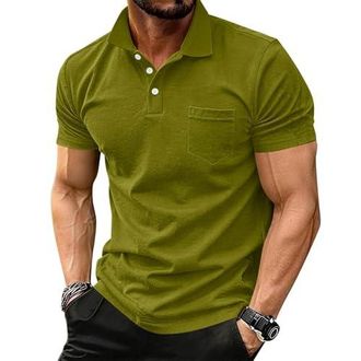 Generic Polo &agrave; manches courtes pour homme - Respirant - Pour l&eacute;t&eacute; - L&eacute;ger - Pour le sport - Coupe ajust&eacute;e - Avec poche de poitrine, Vert arme (01), 3XL