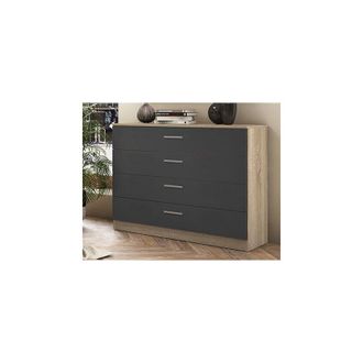 PEGANE Pegane - Commode en panneau de particule m&eacute;lamin&eacute; ch&ecirc;ne cambrian et graphite - 4 tiroirs - Dimensions 100 x 40 x 84 cm - Meuble de rangement moderne