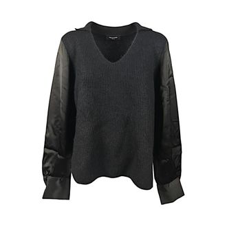 Fabiana Filippi Polo-Pullover mit Satin&auml;rmeln - - Knitwear - Damen - Schwarzk - S