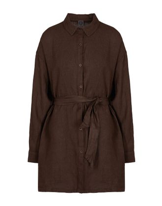 8 by YOOX LINEN BELTED CHEMISIER MINI DRESS