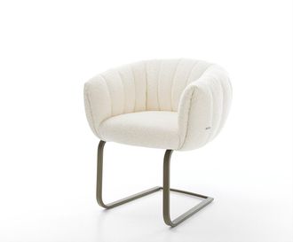 DELIFE Freischwinger Jada-Flex Boucl&eacute; Wei&szlig; Freischwinger flach Effektfinish Titan Taschenfederkern, Esszimmerst&uuml;hle