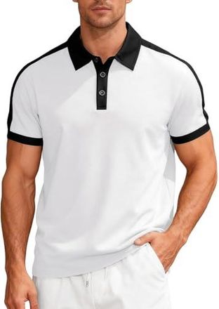 Generic DENGJIAMY Polo d&eacute;t&eacute; tendance &agrave; manches courtes pour homme - V&ecirc;tements basiques classiques - Patchwork - Chemise de golf d&eacute;contract&eacute;e pour les affaires