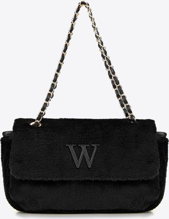 Wittchen Damen-Umh&auml;ngetasche mit Fellbesatz, schwarzes Polyester