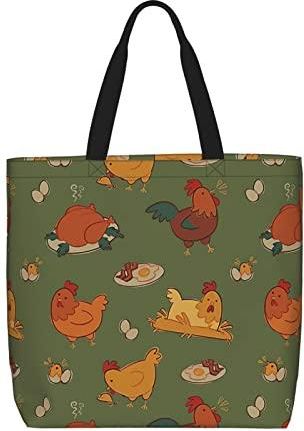 Generic Sac Fourre-Tout Motif De Poulets Sac De Shopping R&eacute;utilisable Lavables Sacs En Toile Pour Femmes, Pour &Eacute;cole, Voyage, Burea, Filles