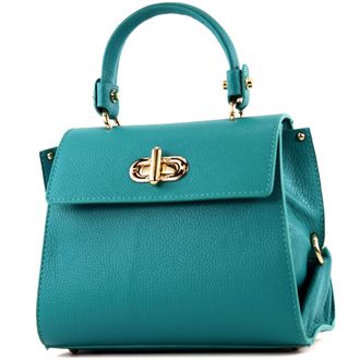 modamoda.de T182 - ital. Damen Henkeltasche Klein Leder, Farbe:T&uuml;rkis_1