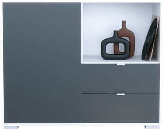 Vladon Kommode Milano, Sideboard mit 1 Tür und 2 Schubladen Anthrazit matt, Made in Germany, Korpus Weiß matt (103 x 83 x 37 cm)