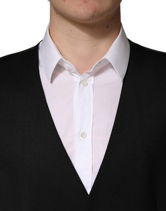 Dolce & Gabbana Black Wool Single Breasted Men Waistcoat Vest Virgin Silk Nylon Flax Clothing