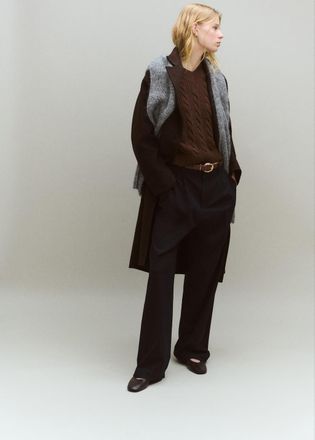 Mango Pull-over torsades col V marron - Femme - XS - MANGO