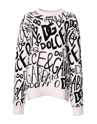 Dolce & Gabbana Womens Logo-Print Virgin Wool Sweater White
