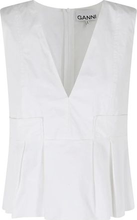 Ganni Femme, Tops, Blanc, Taille: 38 FR Chemisier &agrave; poche col en V en coton stretch