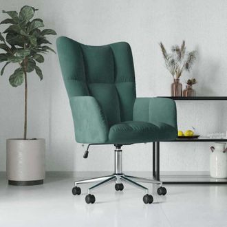 vidaXL Vidaxl - Fauteuil relax vert fonc&eacute; en velours - M&eacute;canisme de levage &agrave; gaz - Hauteur r&eacute;glable 94,5-102 cm - Pivotant 360&deg; avec roulettes
