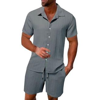 Generic Prime Deals of The Day Prime Sale Ensemble Deux pi&egrave;ces Chemise froiss&eacute;e Respirante pour Hommes, Costume de Plage textur&eacute; pour Hommes, &eacute;t&eacute; Pantalon De 