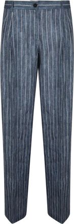 Ermanno Scervino Femme, Pantalons, Bleu, Taille: 38 FR Pantalon en lin taille haute