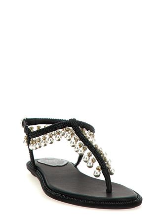 Rene Caovilla Womens Black Viscose Flat Sandals