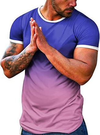 Generic T-shirts d&eacute;grad&eacute;s pour hommes 2025 d&eacute;contract&eacute;s athl&eacute;tiques tendance hauts amples &agrave; manches courtes pour sortir, coupe ample, joli t-shirt habill&eacute; &agrave; c