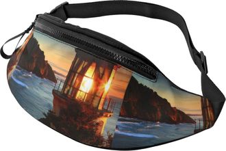 Generic H&uuml;fttasche Mit Rei&szlig;verschluss Brusttasche Leuchtturm Sonnenuntergang K&uuml;ste Atmungsaktiv Sporttasche F&uuml;r Running Reisen Aktivit&auml;ten 14X35Cm