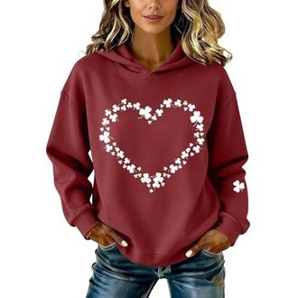 Generic HUIFUAO Sweat &agrave; capuche pour la Saint-Patrick pour femme - Imprim&eacute; tr&egrave;fle amusant - Motif coeur - Costume irlandais de la St Paddys - Vert - Chemises 