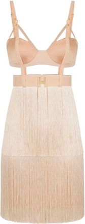 Elisabetta Franchi Femme, Robes, Beige, Taille: 38 FR Robe Corset avec Jupe &agrave; Franges