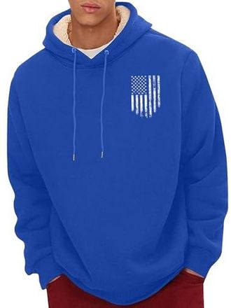 Generic Sweat à capuche en polaire confortable pour homme Printemps et automne hiver Imprimé 2D Drapeau national rétro décontracté Mode Plus velours épais pou