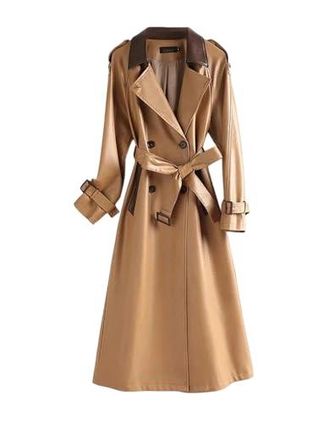 Generic Trench-coat en similicuir pour femme - Double boutonnage - Veste longue avec ceinture - Taille haute - Automne et hiver, 2, XL