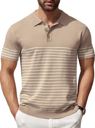 Coofandy Poloshirts f&uuml;r Herren Kurzarm Streifen Polohemd mit Knopfleiste Leicht Sommer Strick Business Polo Shirt XXL
