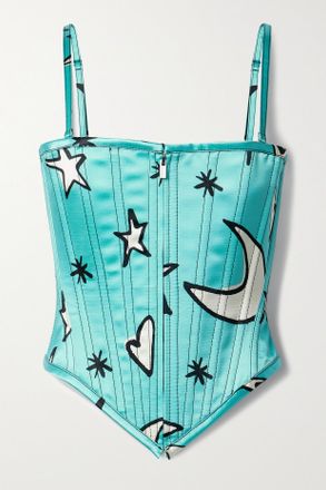 Christopher John Rogers Bustier Aus Bedrucktem Satin - Blau