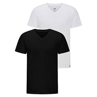 Lee Twin Pack V Neck T-Shirts Homme, Noir/Blanc, L