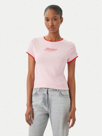 Tommy Hilfiger T-Shirt Logo Graphic Ringer WW0WW49245 Hellrosa Slim Fit