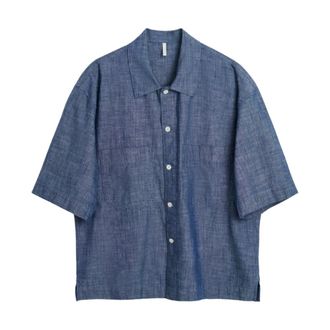 Sunflower Homme, Chemises, Bleu, Taille: L Chemise à Manches Courtes Chambray Rinse