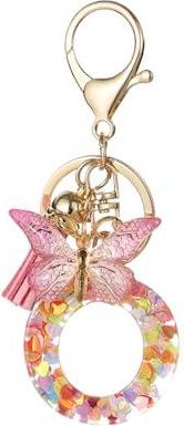 Generic Porte-cl&eacute;s en r&eacute;sine paillet&eacute;e 26 lettres avec papillon pompon porte-cl&eacute;s crochet, o, taille unique