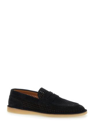 Dolce & Gabbana Mens Black Suede Loafers With Logo Detail Calf