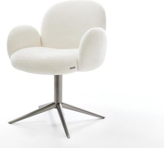 DELIFE Drehstuhl Nube-Flex mit Armlehnen Bouclé Soft Beige Fußkreuz Graphit 360° drehbar Wippfunktion Taschenfederkern, Esszimmerstühle