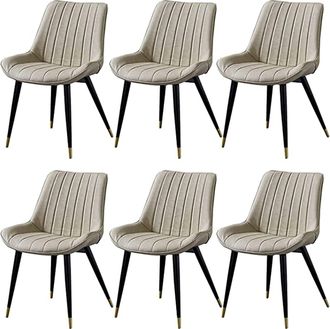 Generic 6er Set Moderne Beige Esszimmerstühle Retro Lederlehne mit Metallbeinen für Küche, Wohnzimmer, Schlafzimmer und Balkon, Stilvolle Esszimmermöbel