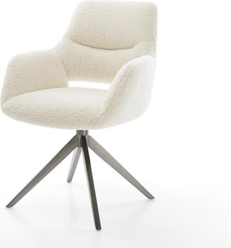 DELIFE Drehstuhl Yago-Flex mit Armlehnen Teddystoff Beige Kreuzgestell breit Graphit 360&deg; drehbar Wippfunktion Taschenfederkern, Esszimmerst&uuml;hle