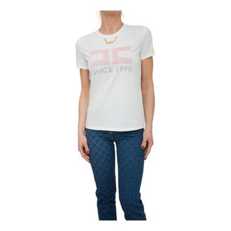 Elisabetta Franchi Femme, Tops, Blanc, Taille: 38 FR T-shirt Décontracté en Coton pour Homme