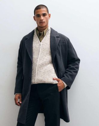 Asos Manteau long aspect laine - Gris