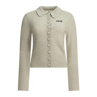 Chlo&eacute; Cropped Strickjacke mit besticktem Logo - - Knitwear - Damen - Grau - L