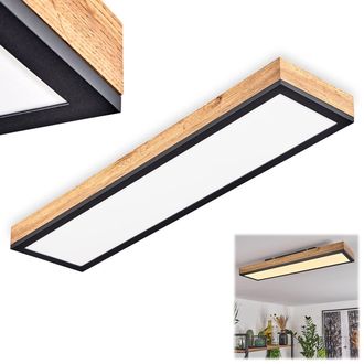 HOFSTEIN LED Panel Salmi, modernes Deckenpanel aus Metall/MDF in Schwarz/Wei&szlig;/Holzoptik, 18 Watt, 1-flammig, 1000 Lumen, Lichtfarbe 3000 Kelvin (warmwei&szlig;), l&auml;n