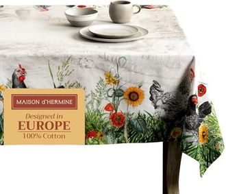 Maison d'Hermine Basse Cour Nappe 100% Coton pour Cuisine, Salle &agrave; Manger, d&eacute;coration de Table, f&ecirc;te, Mariage, f&ecirc;te m&egrave;res, Printemps/&eacute;t&eacute; (Rectangle, 140cm x 180cm)