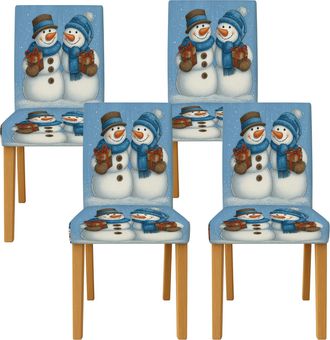 Generic Sitzbez&uuml;ge mit Schneemann-Muster, dehnbar und waschbar, Spandex-Schonbez&uuml;ge, gem&uuml;tlich, dekorative Stuhlschoner f&uuml;r Winterurlaub, Dekoration, 4 St&uuml;ck