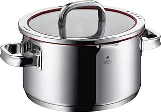 WMF Function 4 Kochtopf groß 24cm, Glasdeckel, Fleischtopf Induktion 5,7l, Cromargan Edelstahl poliert, 4 Abgießfunktionen, Innenskalierung, rot