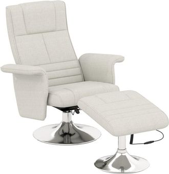 HOMCOM Fauteuil relax massant inclinable réglable avec repose-pied piètement acier chromé tissu grège clair