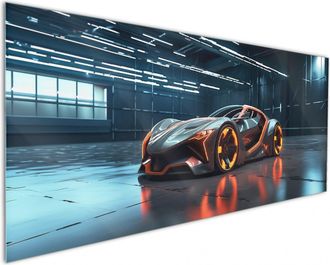Wallario K&uuml;chenr&uuml;ckwand aus Glas 125 x 50 cm, Motiv: Futuristisches Supercar | Spritzschutz abwischbar & pflegeleicht