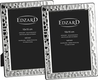 Edzard 2er Set Bilderrahmen Pavia für Foto 10 x 15 cm, edel versilbert, anlaufgeschützt, mit Samtrücken, inkl. 2 Aufhängern, Fotorahmen zum Stellen und Hänge