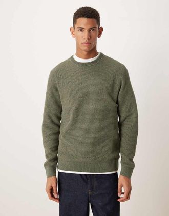 Selected Waffelstrick-Pullover aus 100% Baumwolle in Dunkelgr&uuml;n